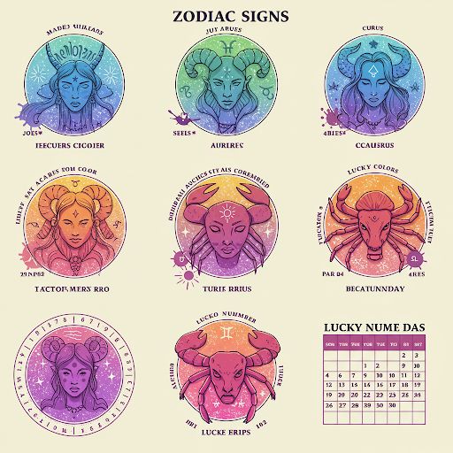 📿 Zodiac Signs and Their Lucky Colors, Numbers, and Days - MAYAPURI